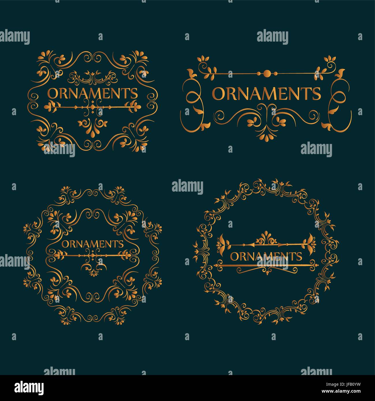 Golden ornaments sign with beautiful ornamental frames over dark ...