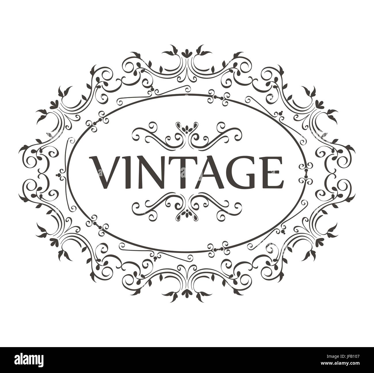 Vintage sign with ornamental borders and round frame over white ...