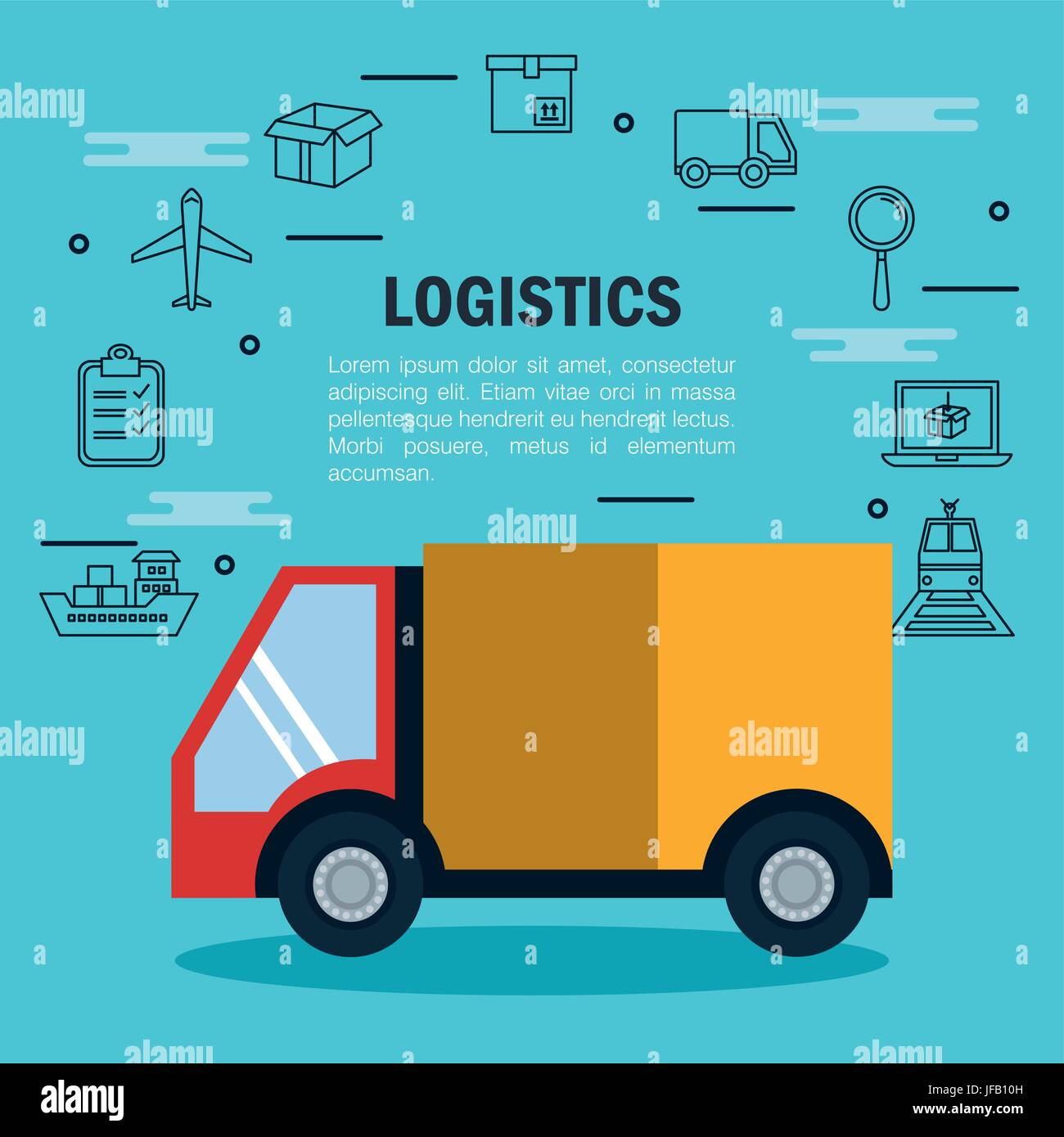 Delivery logistics infographic with cargo truck and hand drawn related ...