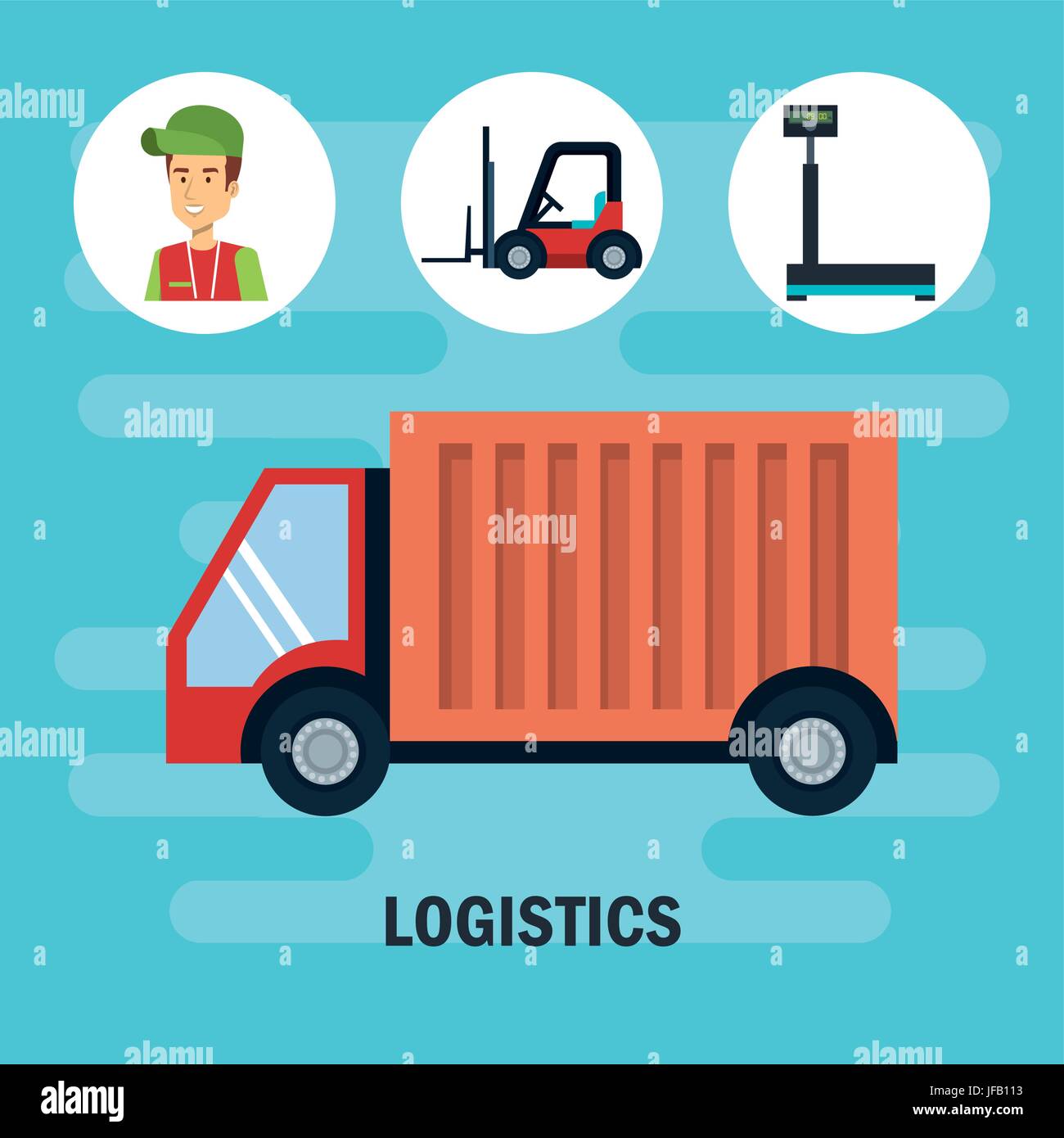 Cargo truck and delivery logistics related icons over blue background ...