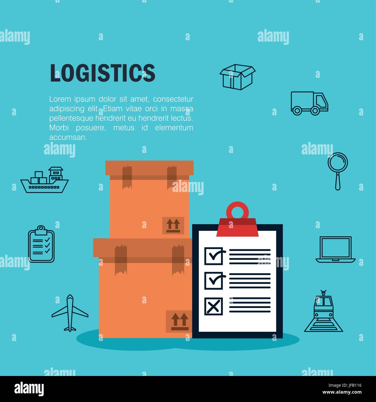 Delivery logistics infographic with boxes clipboard and hand drawn ...
