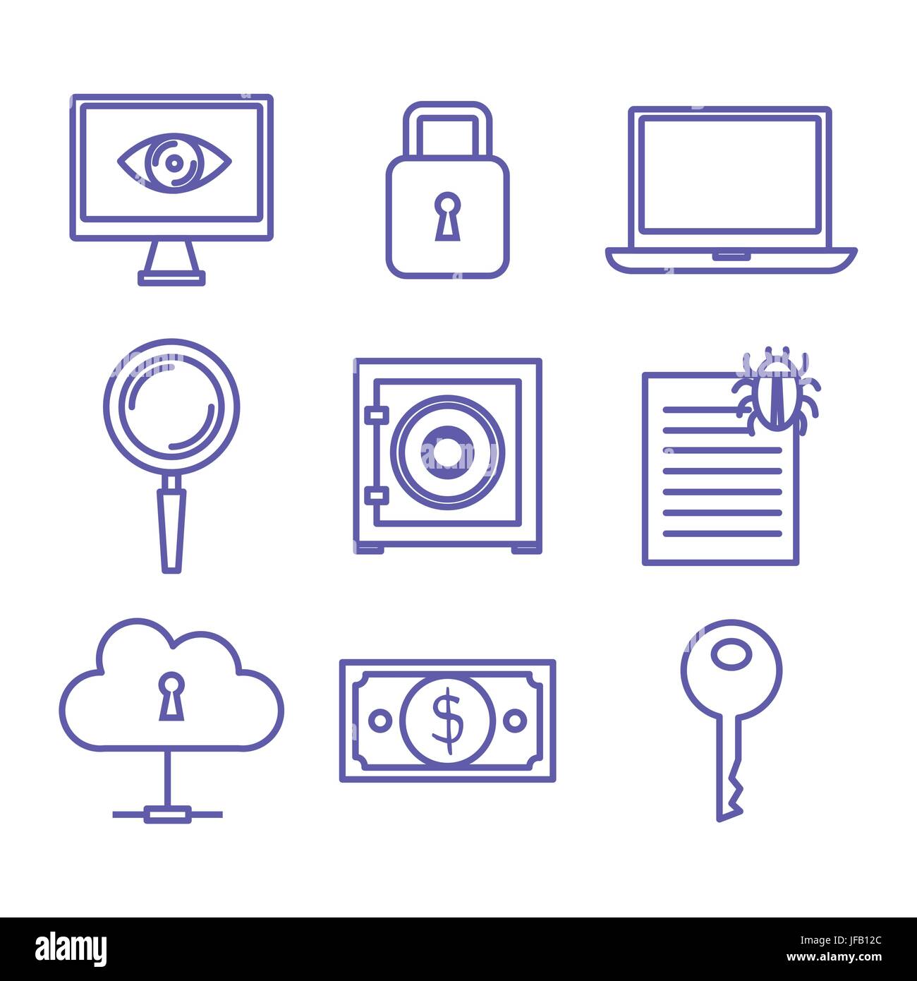 Hand drawn cyber security related objects over white background vector illustration Stock Vector ...