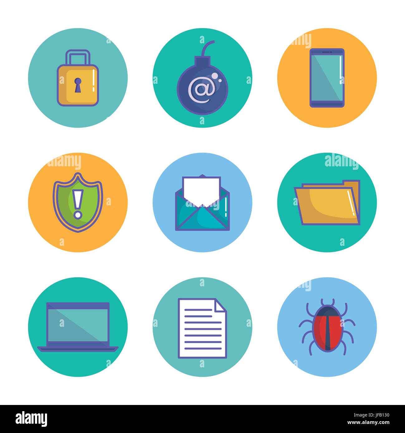 Cyber security related icon set over white background vector ...