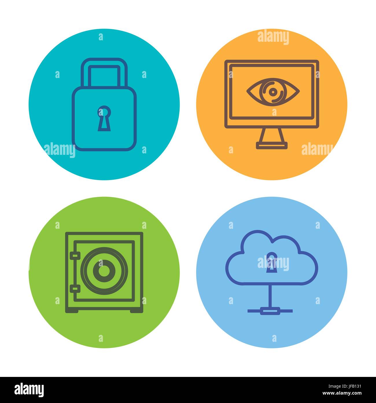 Hand drawn colorful cyber security related icons over white background ...