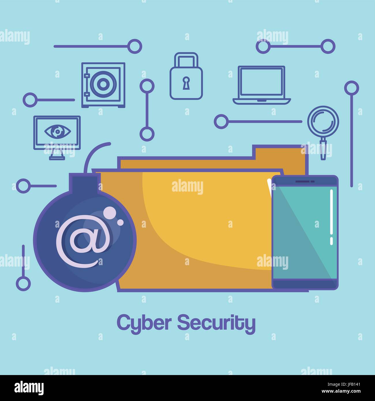 Bomb with at sign folder smartphone and cyber security related objects ...