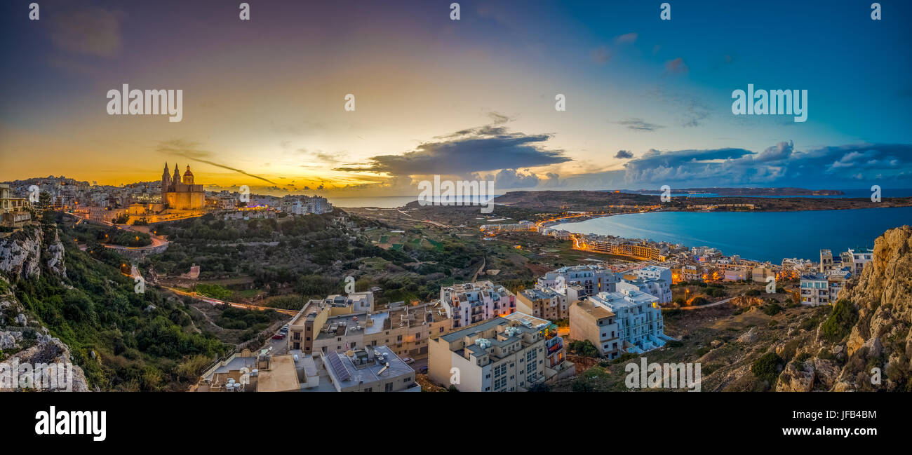 Il-Mellieha, Malta - Beautiful panoramic skyline view of Mellieha town ...
