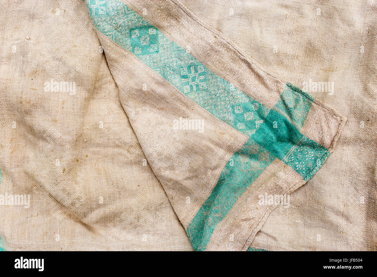 Old linen tablecloth, ancient weaving. Canvas with patterns Stock Photo ...
