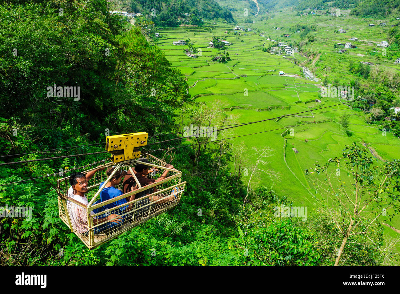 Cargo lift transporting people across the Hapao rice terraces part of ...