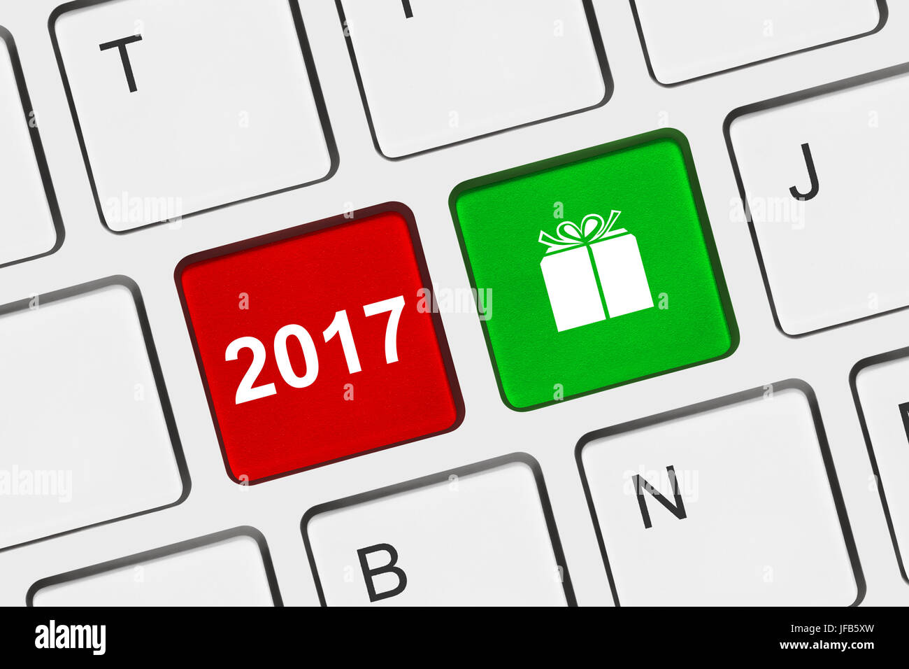 Computer keyboard with New Year keys Stock Photo - Alamy
