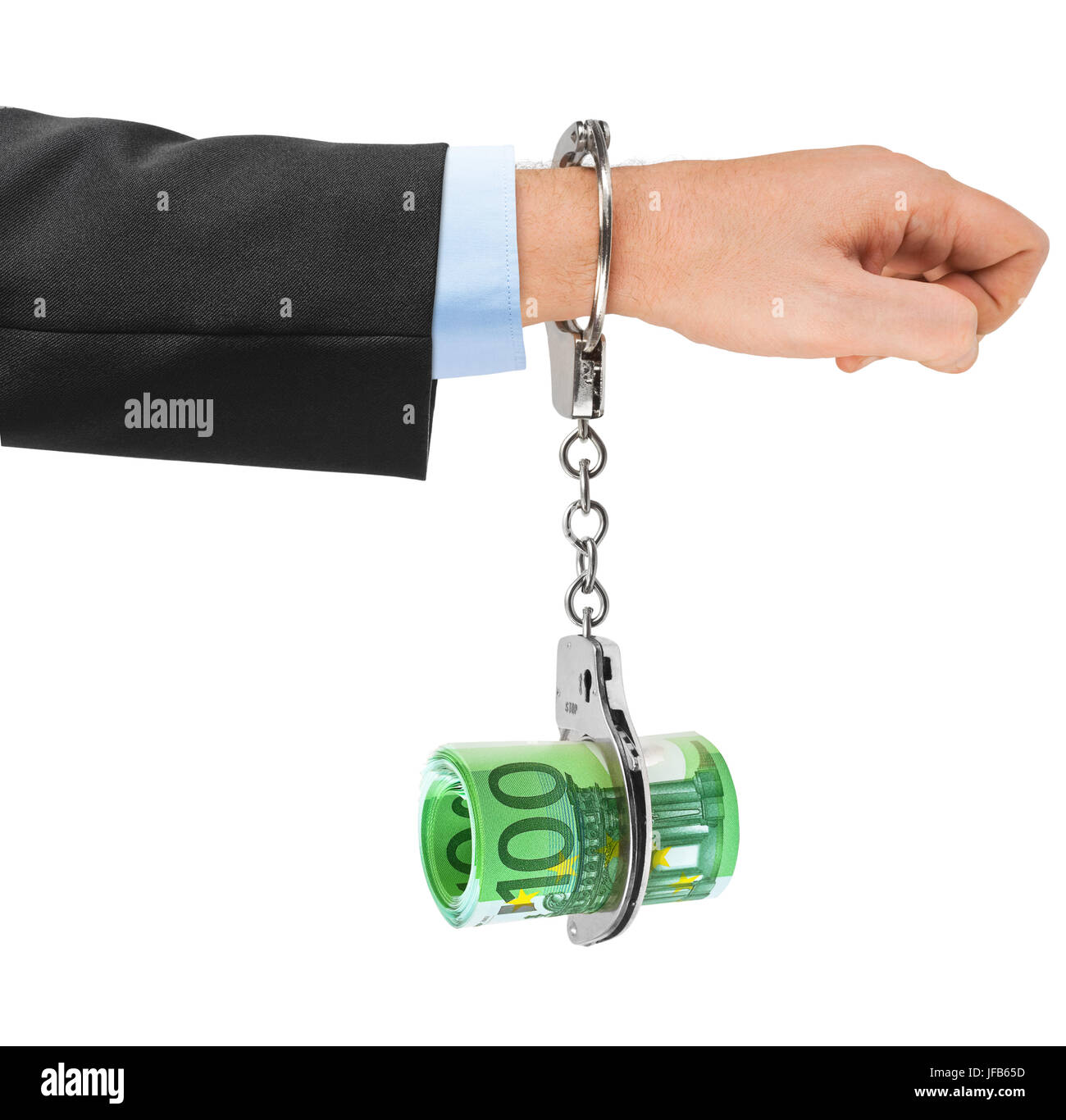 Hand with handcuffs and money Stock Photo - Alamy