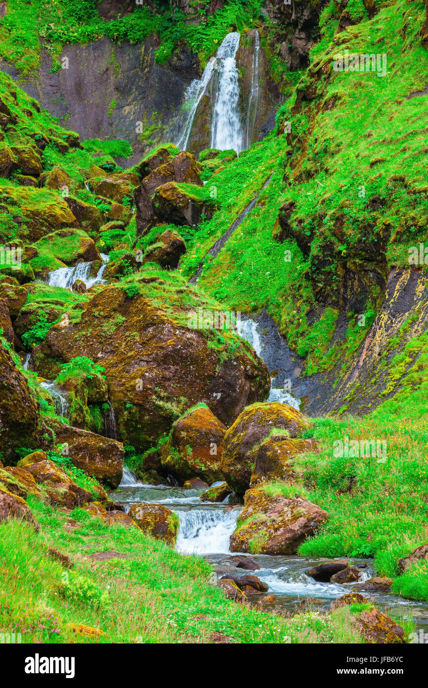 Mountains and waterfall Stock Photo - Alamy