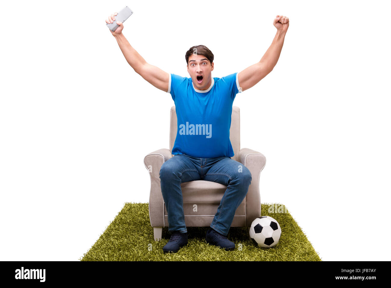 Man watching football isolated on white Stock Photo - Alamy