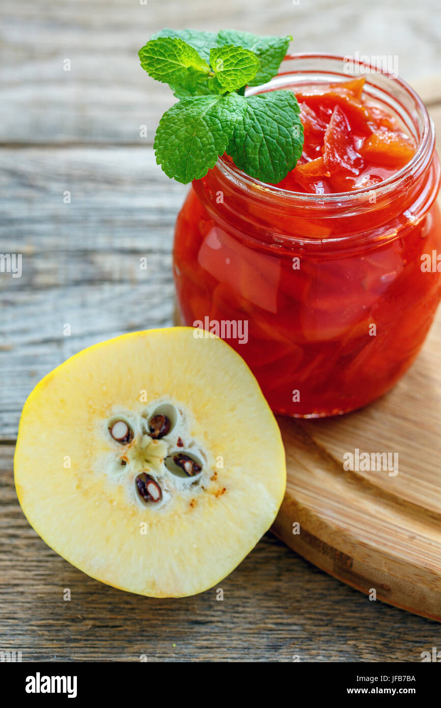 Quince jam in a glass jar Stock Photo - Alamy