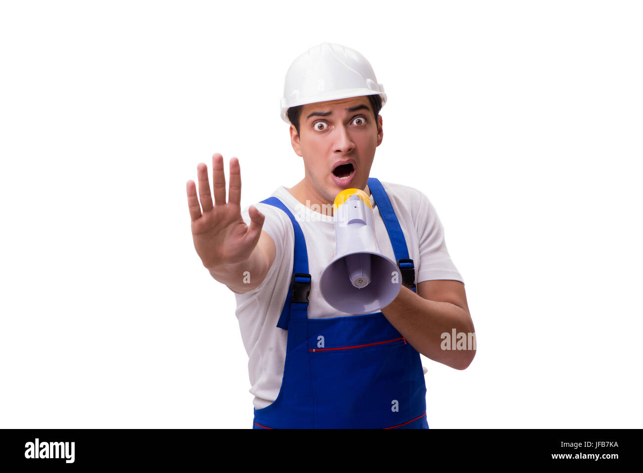 Man with megaphone isolated on white Stock Photo - Alamy