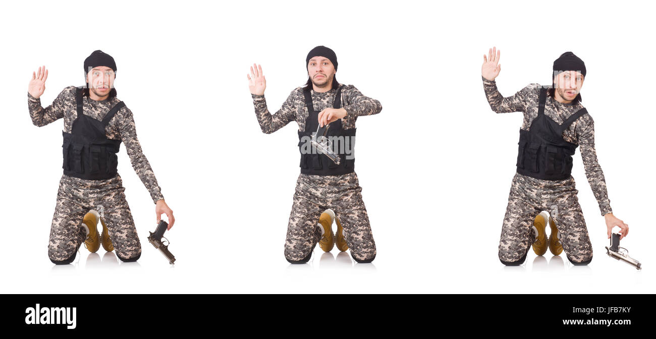 Soldier with gun isolated on white Stock Photo - Alamy