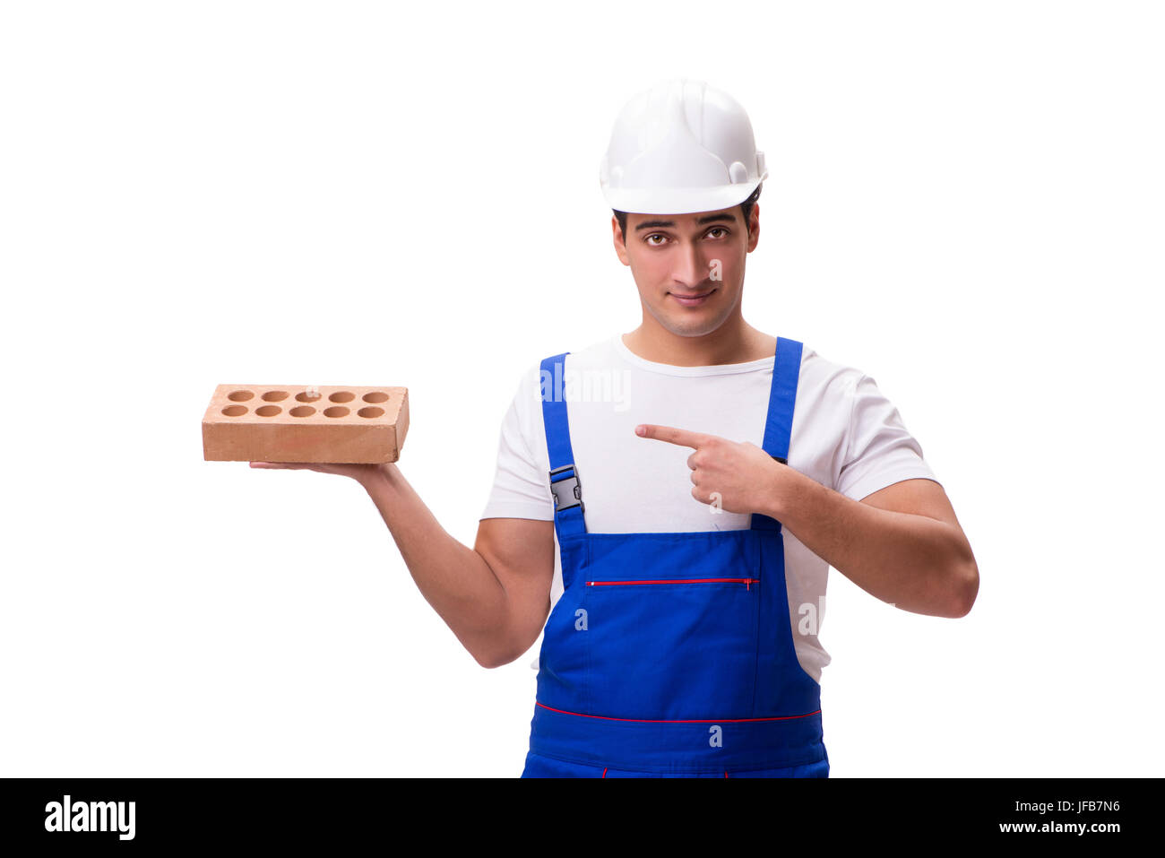 Man with brick isolated on white Stock Photo - Alamy