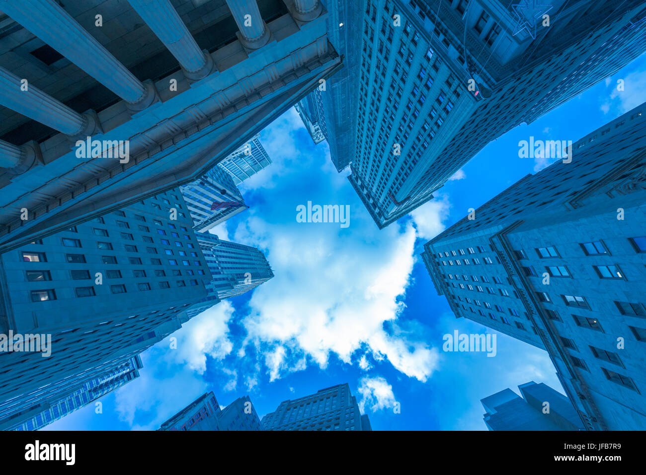 New York skyscrapers vew from street level Stock Photo - Alamy