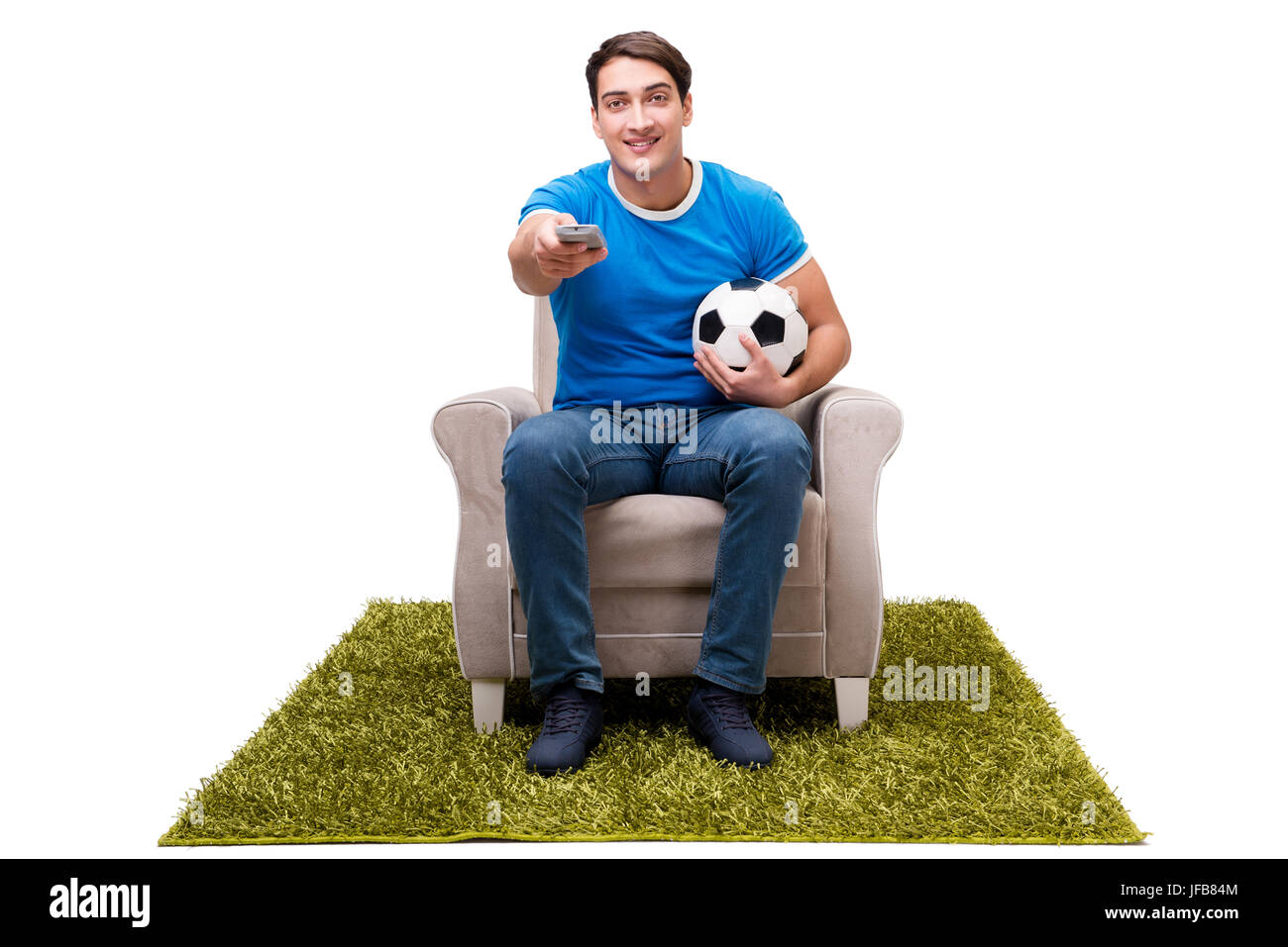 Man watching football isolated on white Stock Photo - Alamy