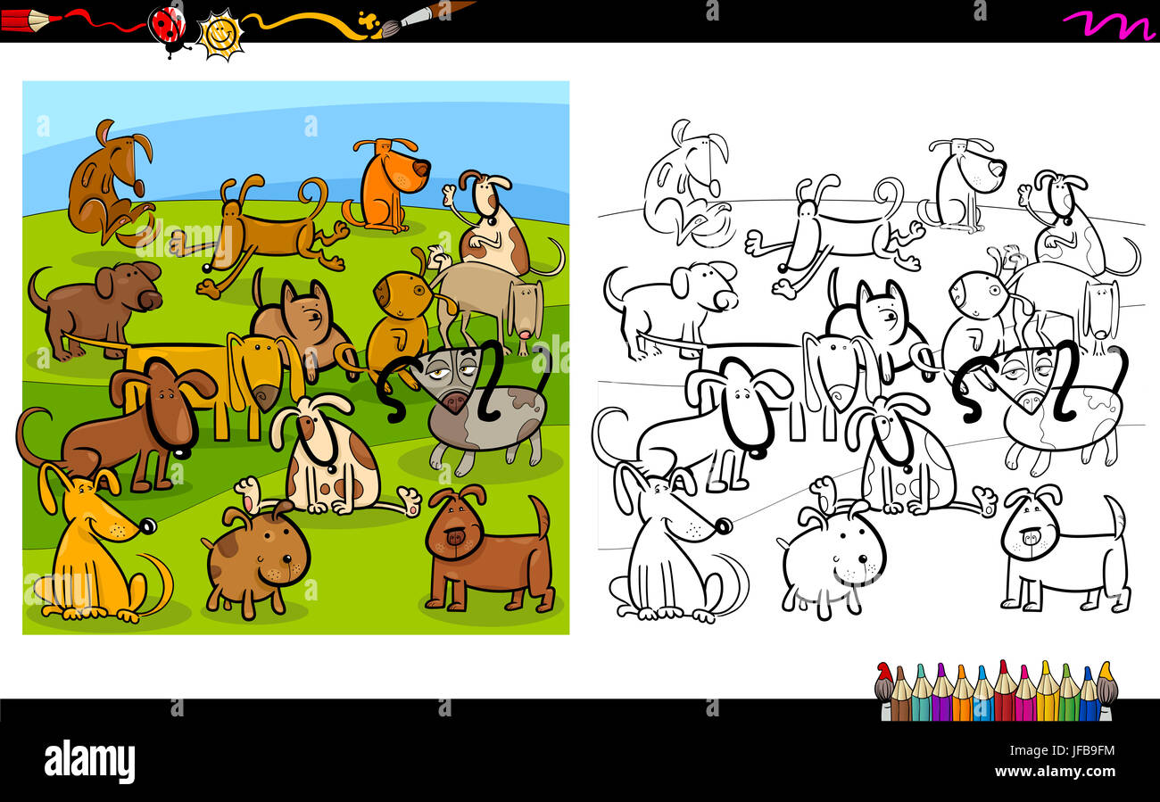dogs group coloring page Stock Photo - Alamy