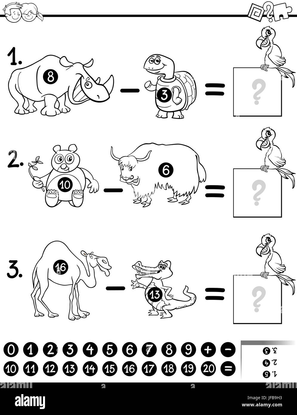 subtraction game coloring page Stock Photo - Alamy