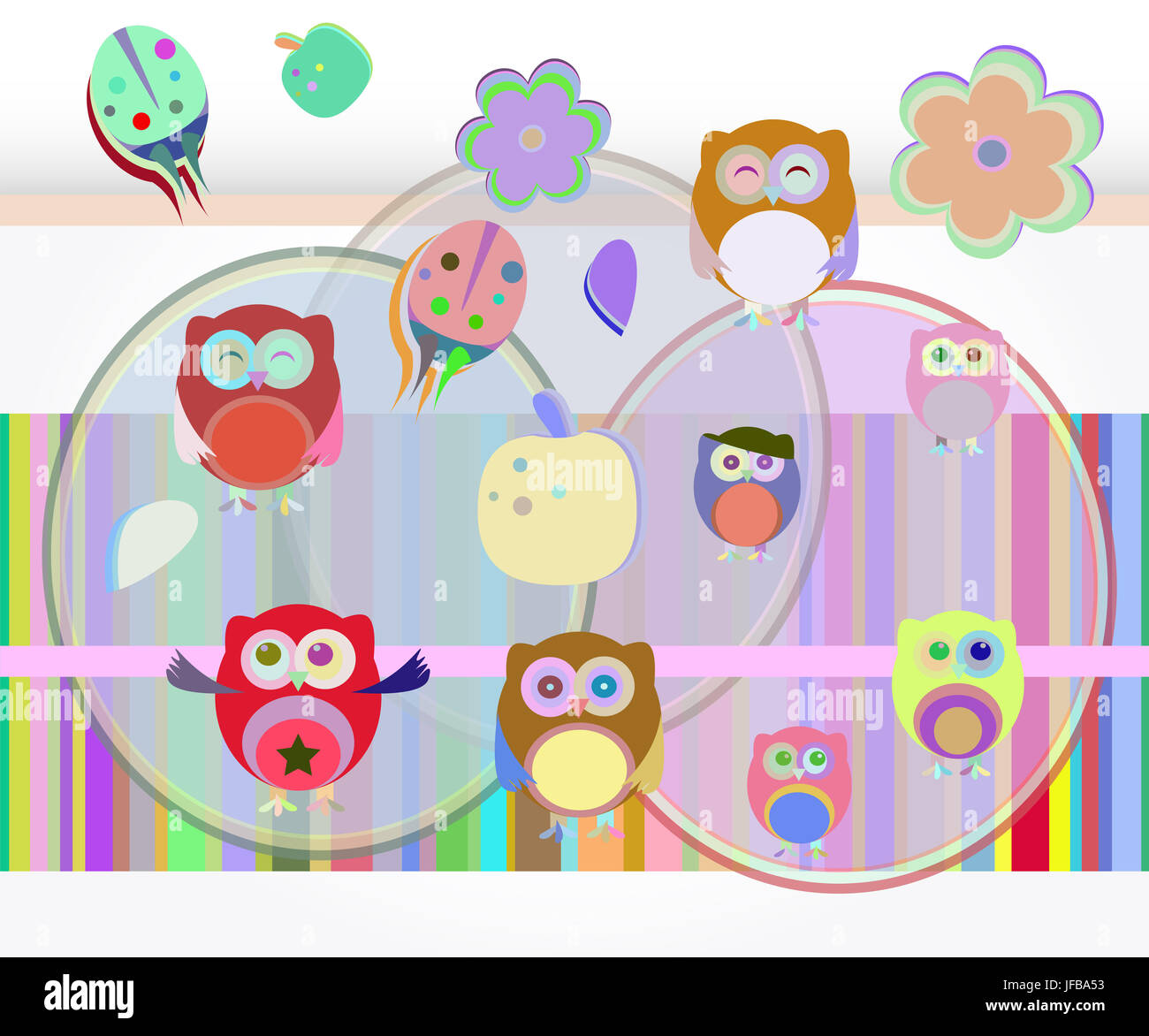happy birthday party owls set Stock Photo - Alamy