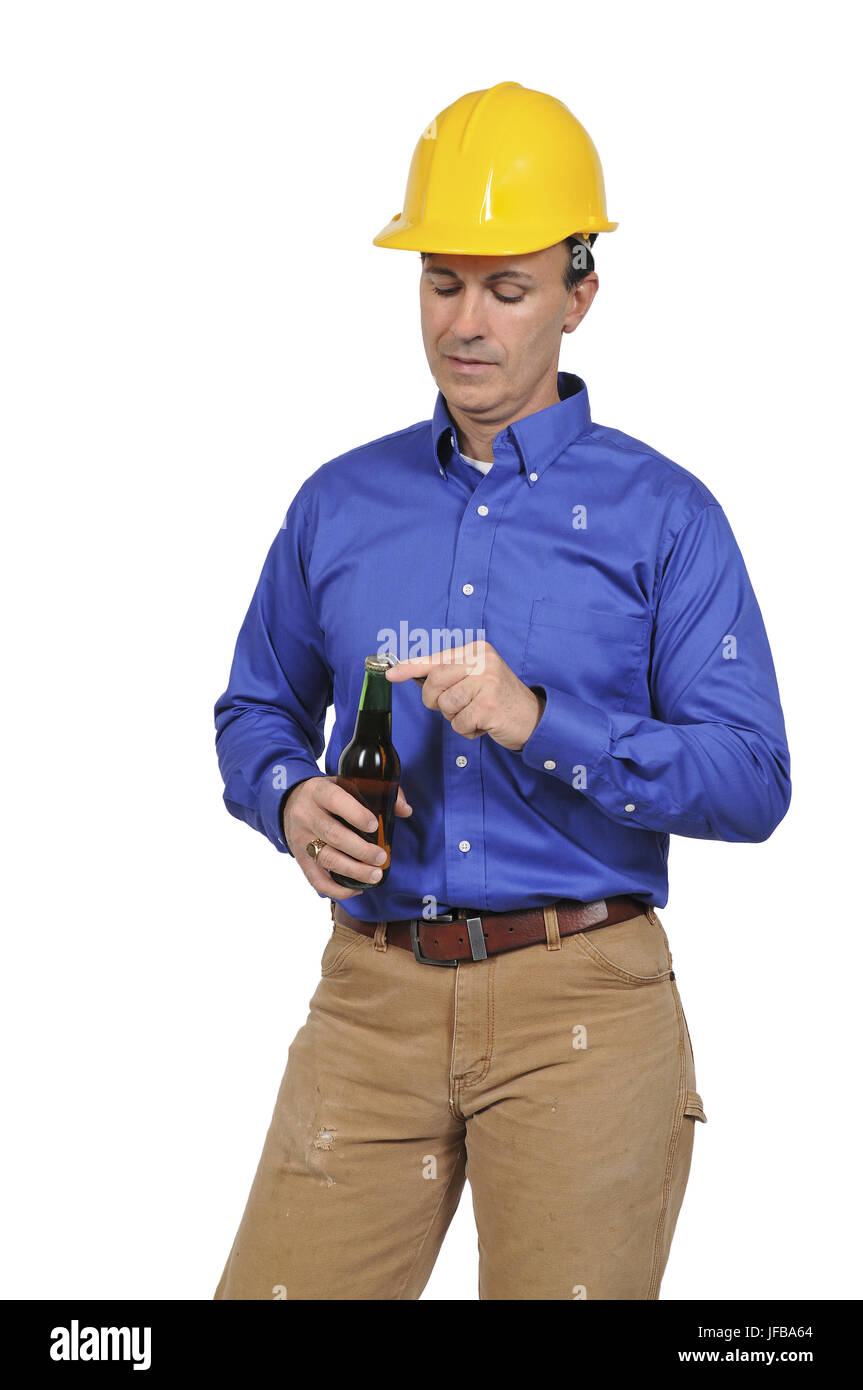 Construction Worker with a beer Stock Photo - Alamy
