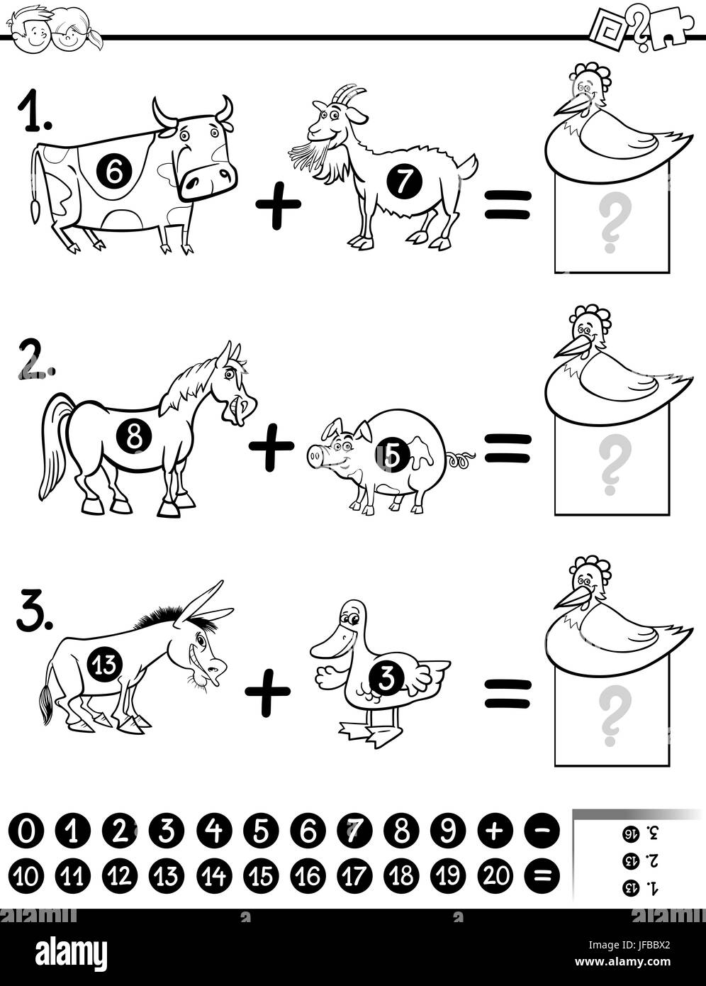 addition task coloring page Stock Photo - Alamy