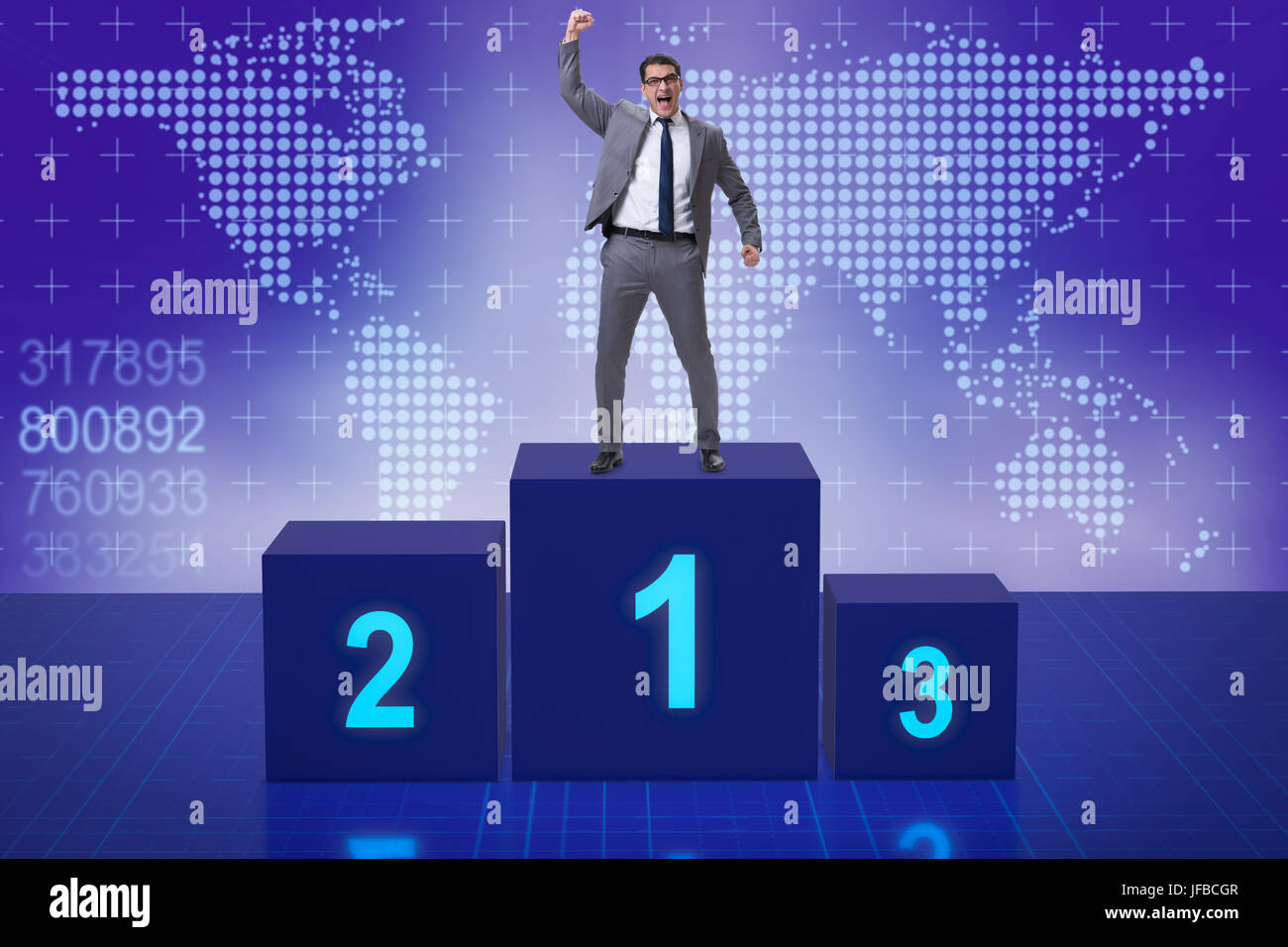 Businessman taking first place in competition Stock Photo - Alamy