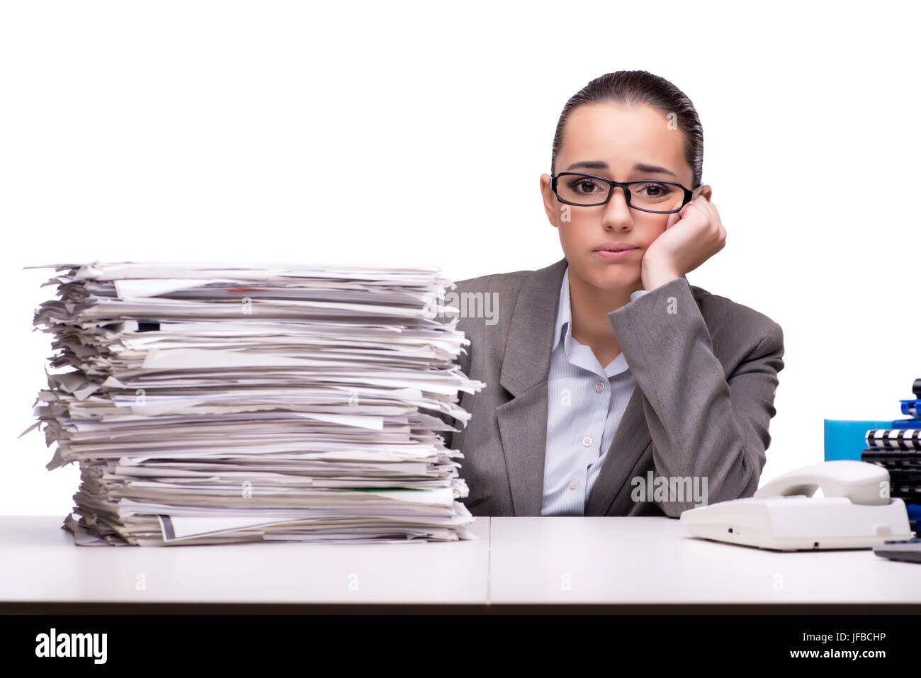 Woman office desk piles of paperwork hi-res stock photography and ...