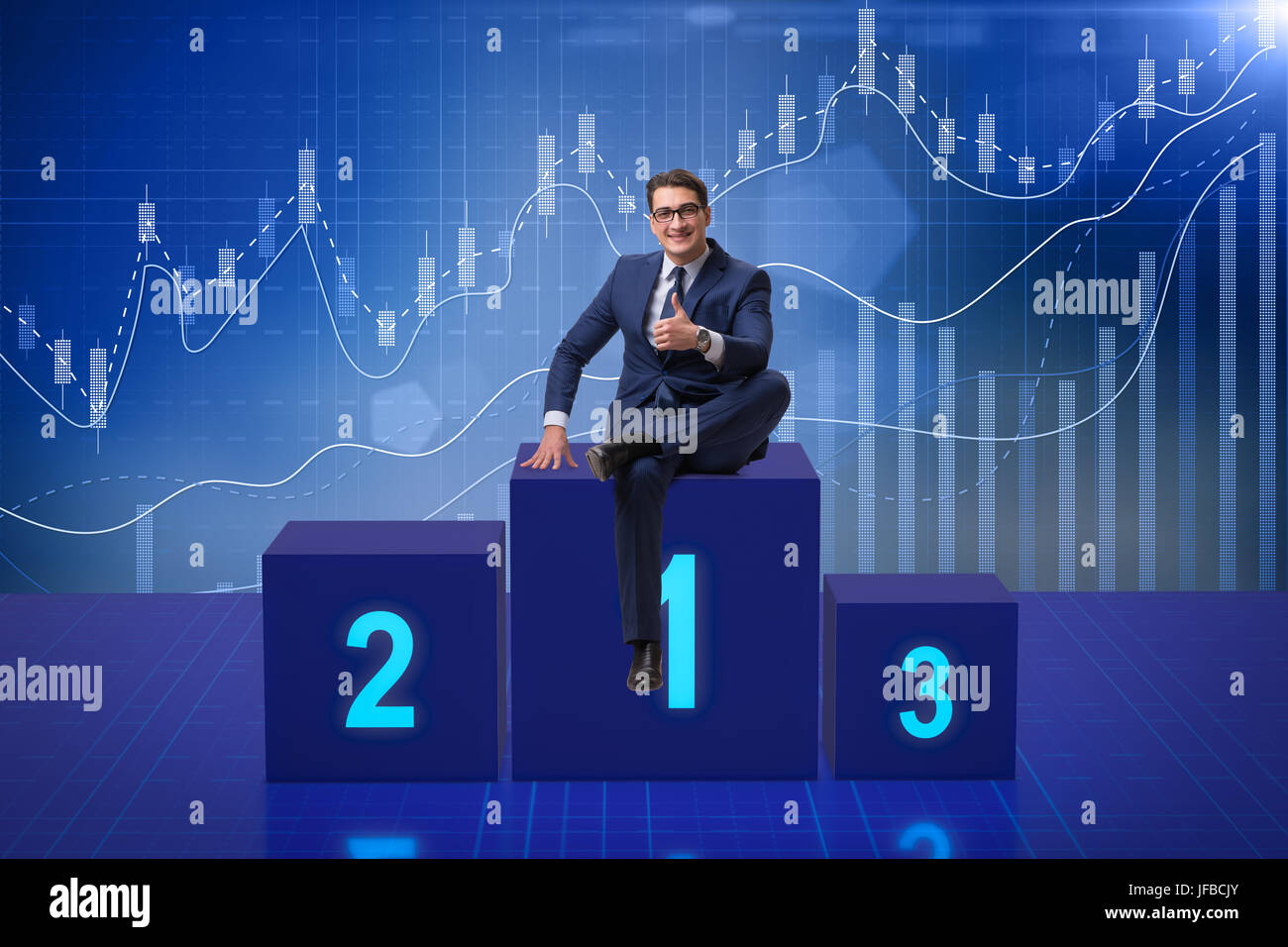Businessman taking first place in competition Stock Photo - Alamy
