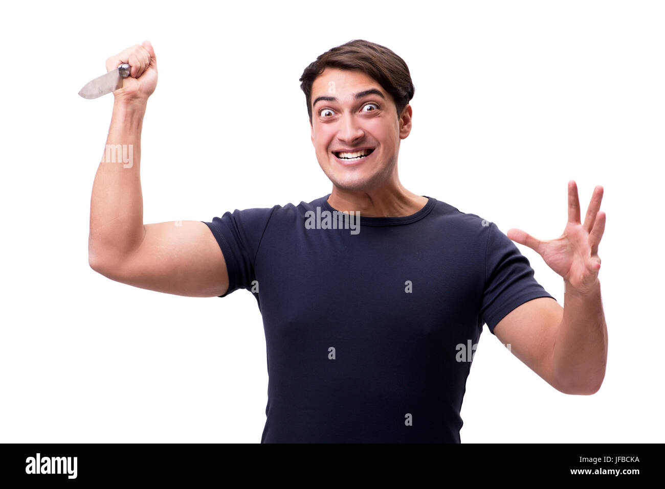 Young mobster with knife isolated on white Stock Photo - Alamy