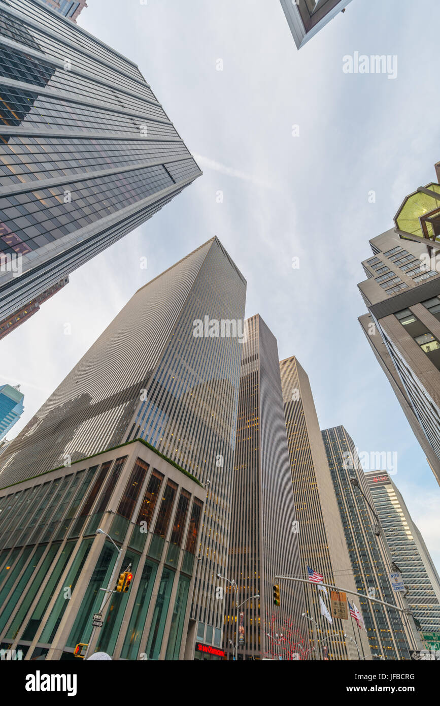 New York skyscrapers vew from street level Stock Photo - Alamy