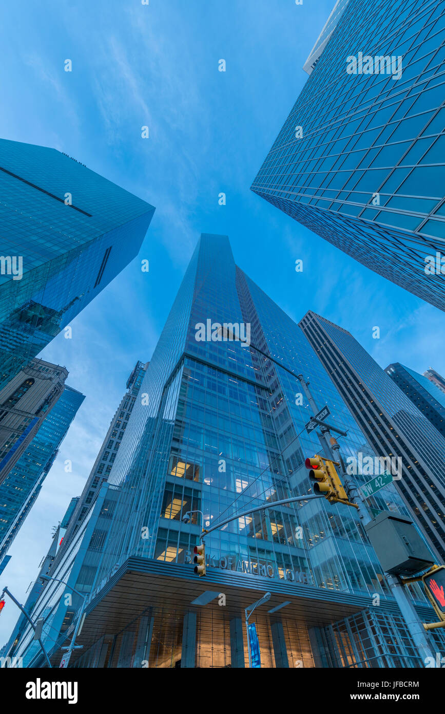 New York skyscrapers vew from street level Stock Photo - Alamy