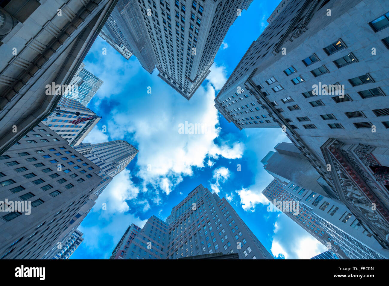 New York skyscrapers vew from street level Stock Photo - Alamy