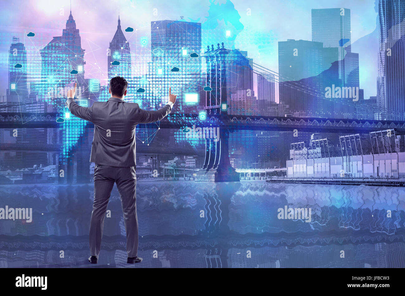 Businessman in cloud computing concept Stock Photo - Alamy