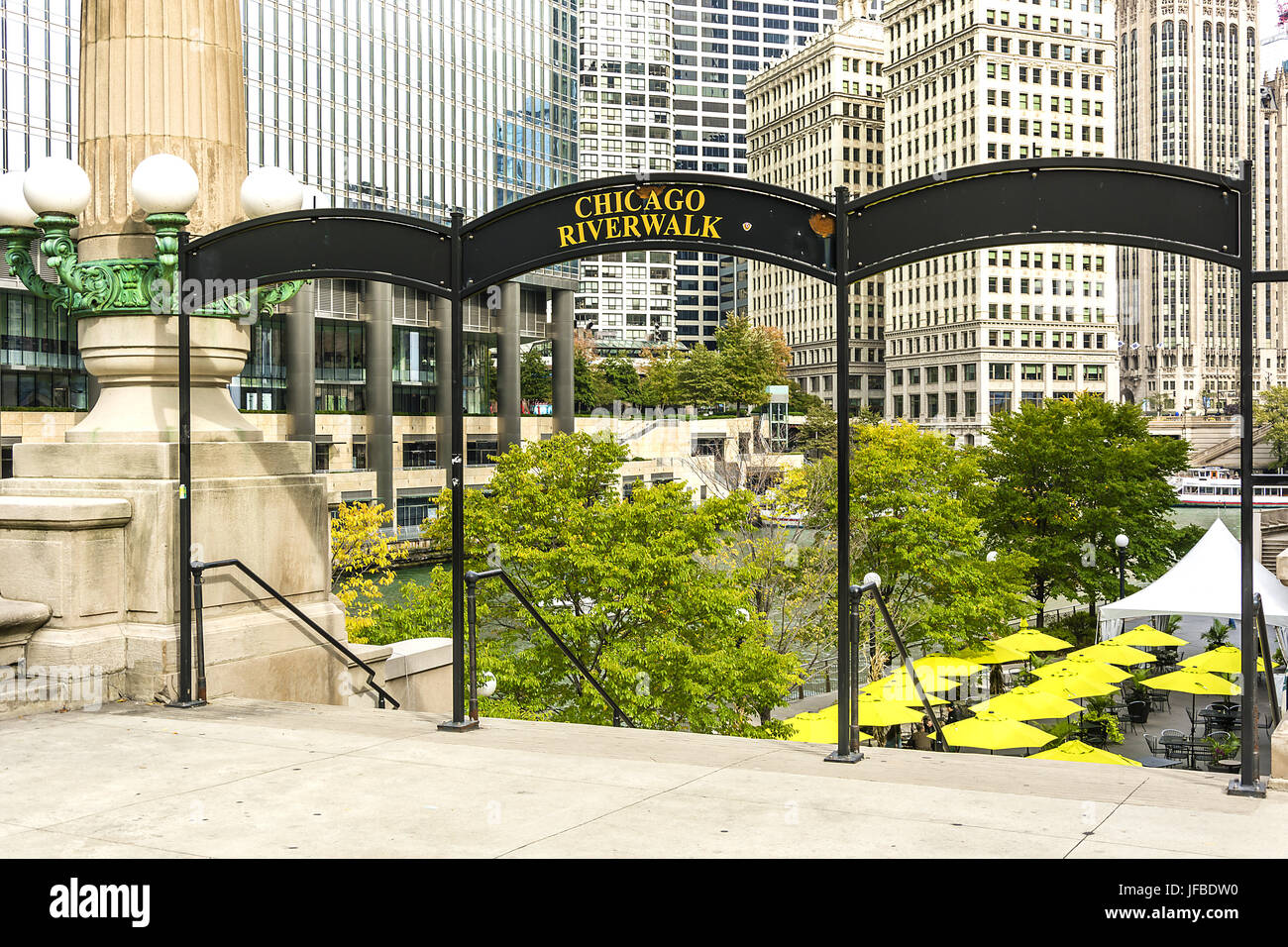 Chicago Riverwalk sign Stock Photo - Alamy