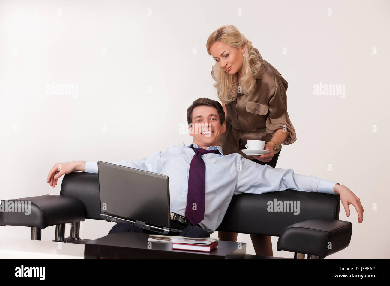 Woman And Man At The Computer Stock Photo - Alamy