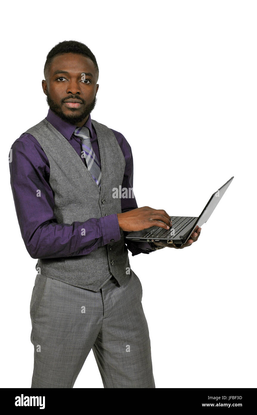 Black Man Using Computer Stock Photo - Alamy