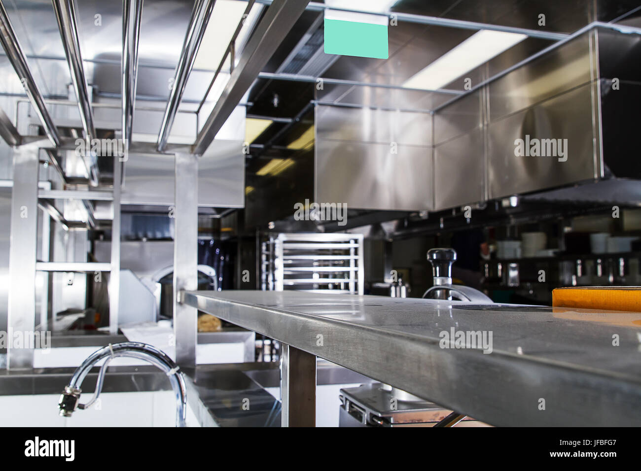 Professional kitchen, view counter in steel Stock Photo - Alamy