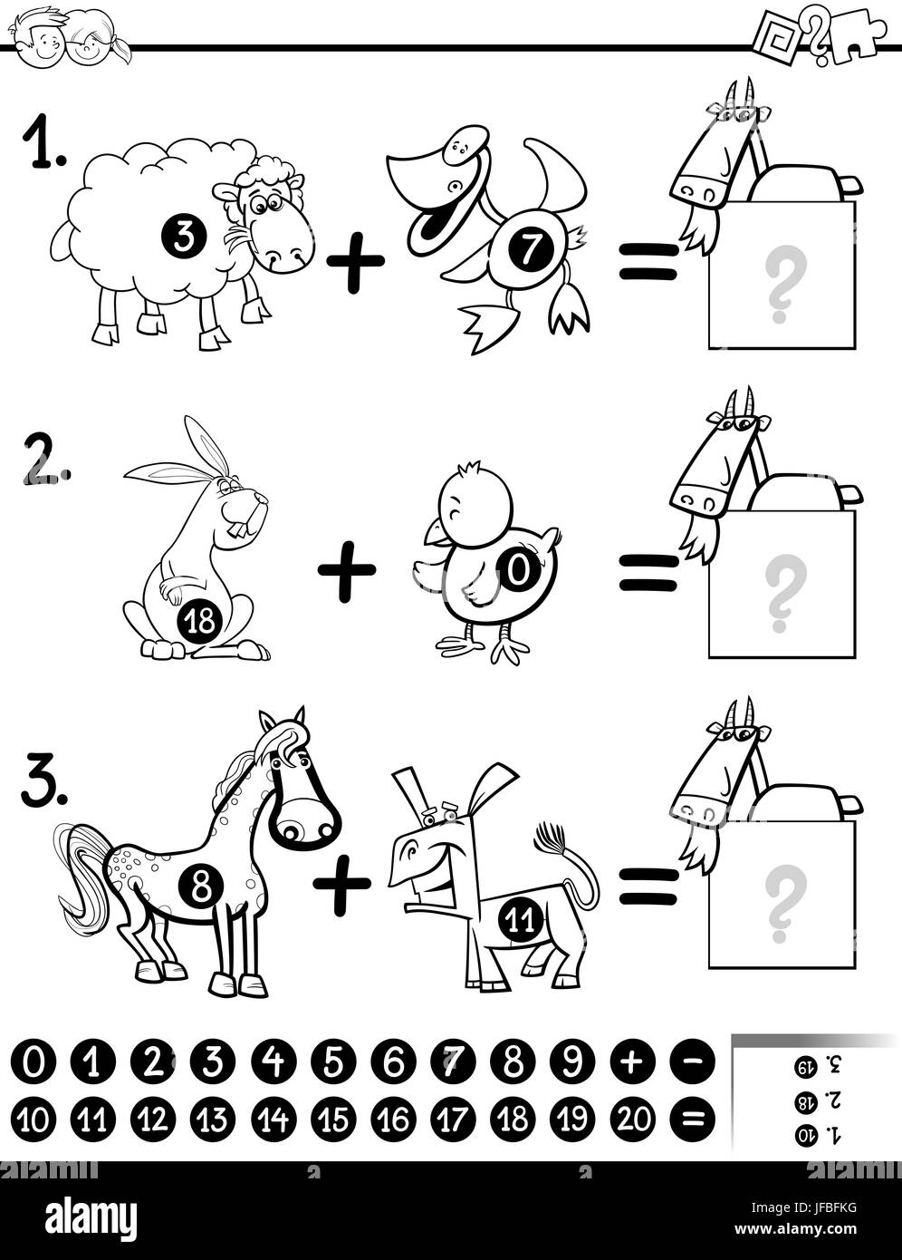 addition activity coloring page Stock Photo - Alamy