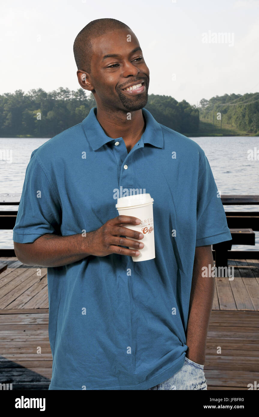 Black Man Drinking Coffee Stock Photo - Alamy