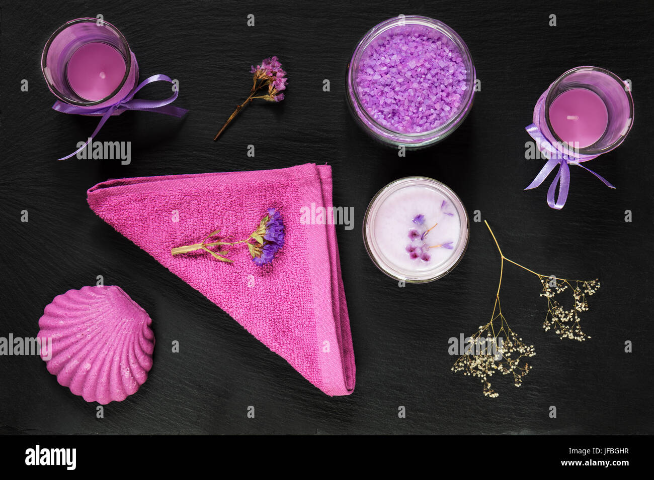 Spa products. Violet purple concept Stock Photo - Alamy