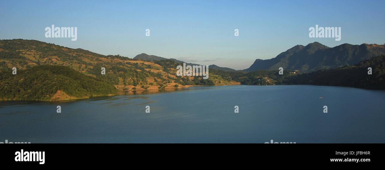 Lake Begnas Tal and green hills Stock Photo - Alamy