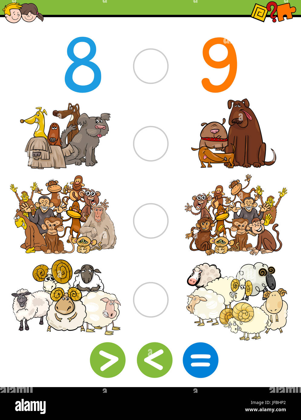 greater less or equal worksheet Stock Photo - Alamy