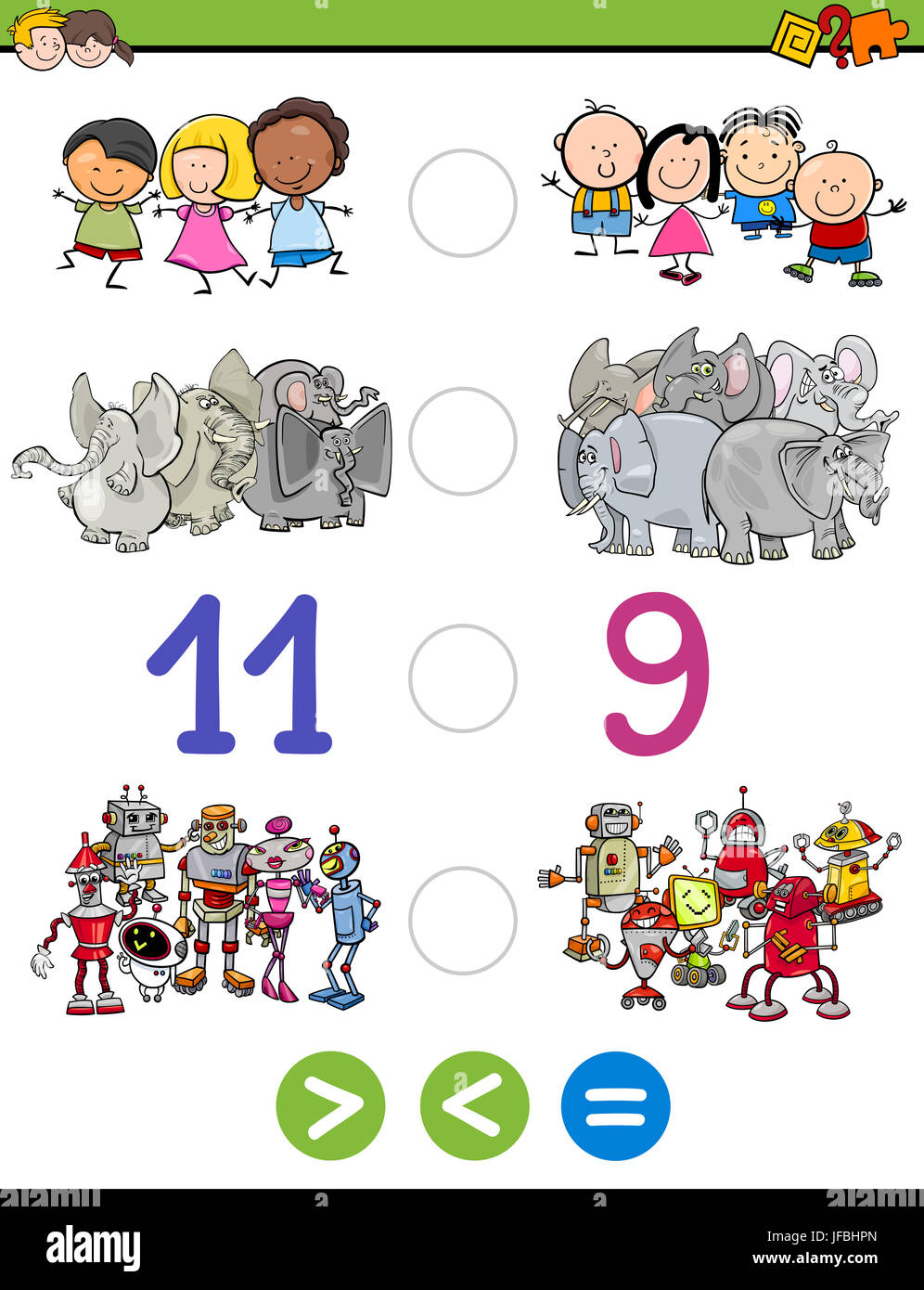 greater less or equal for kids Stock Photo - Alamy