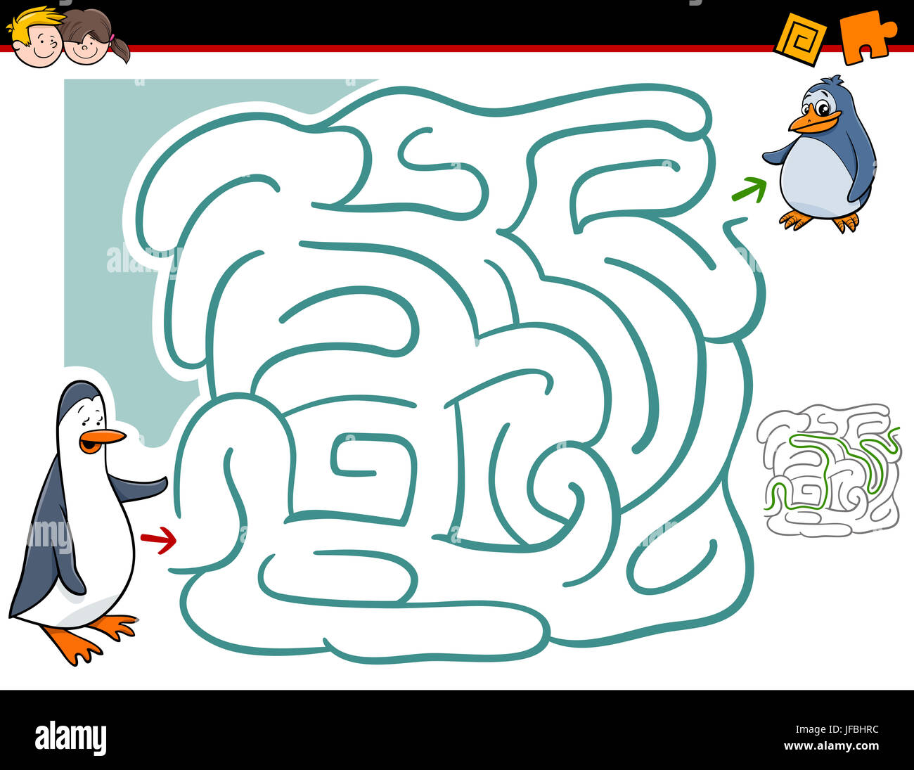 maze activity with penguins Stock Photo - Alamy