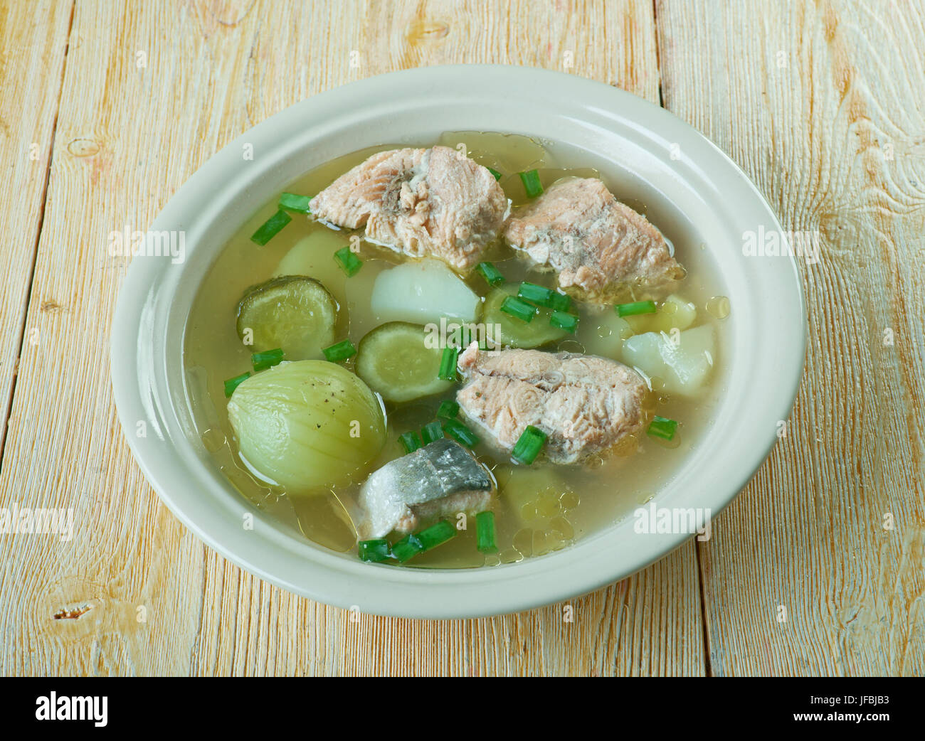 Russian fish solyanka soup Stock Photo - Alamy