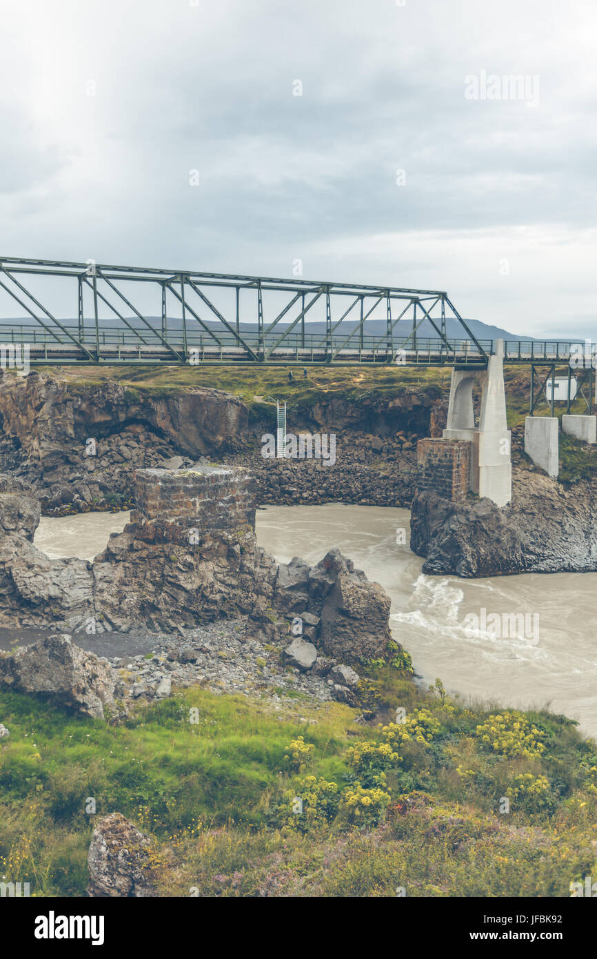 Bridge on The Skjalfandafljot river in Iceland. Overcast Gloomy Weather ...