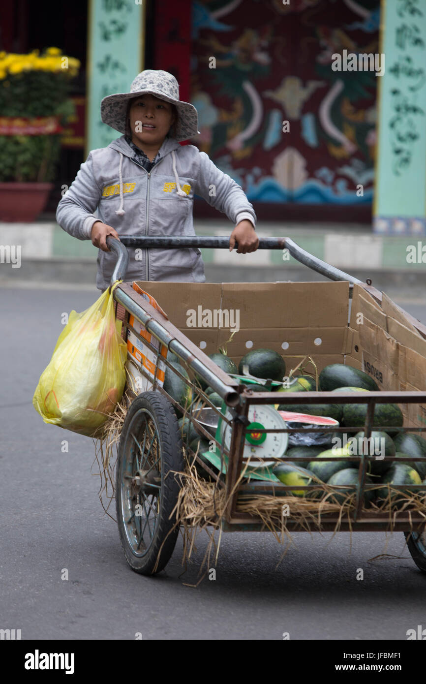 Vietnamese Woman with Her Cart Stock Photo - Alamy