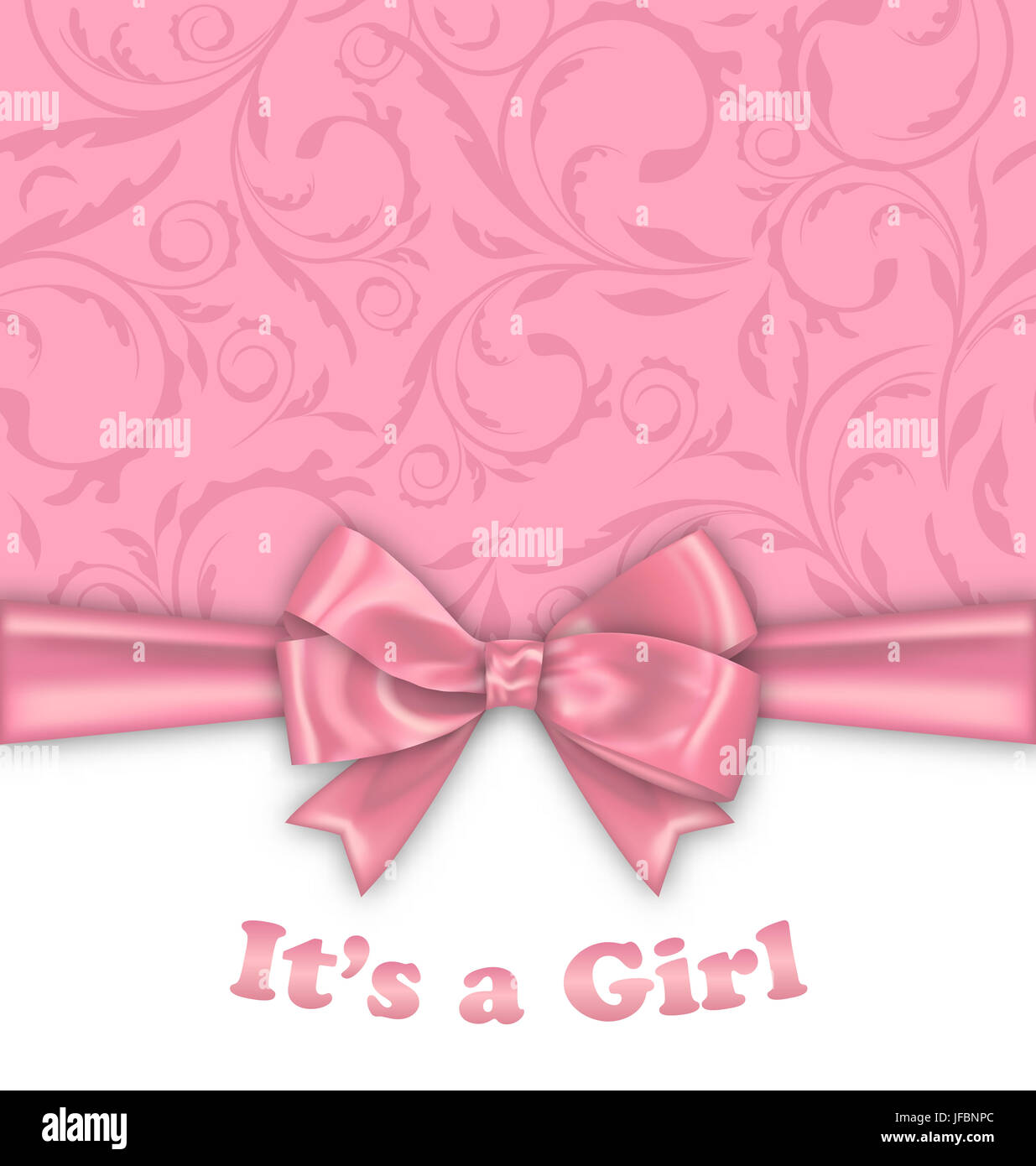 Illustration Girl Baby Shower Invitation Card with Pink Bow Ribbon ...